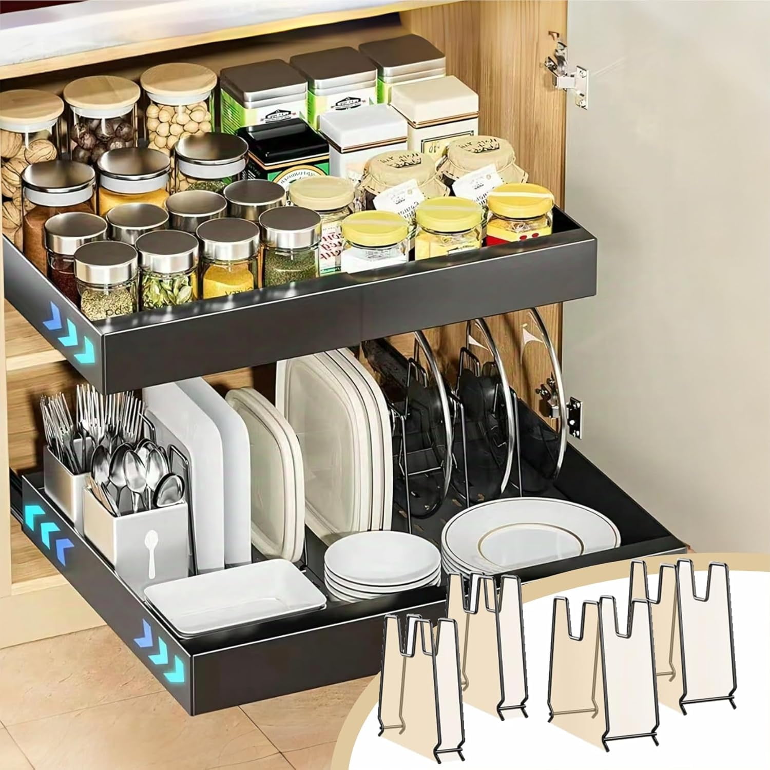 Expandable Pull Out Cabinet Organizer - Adjustable 12.6-20.5" Width, No ...
