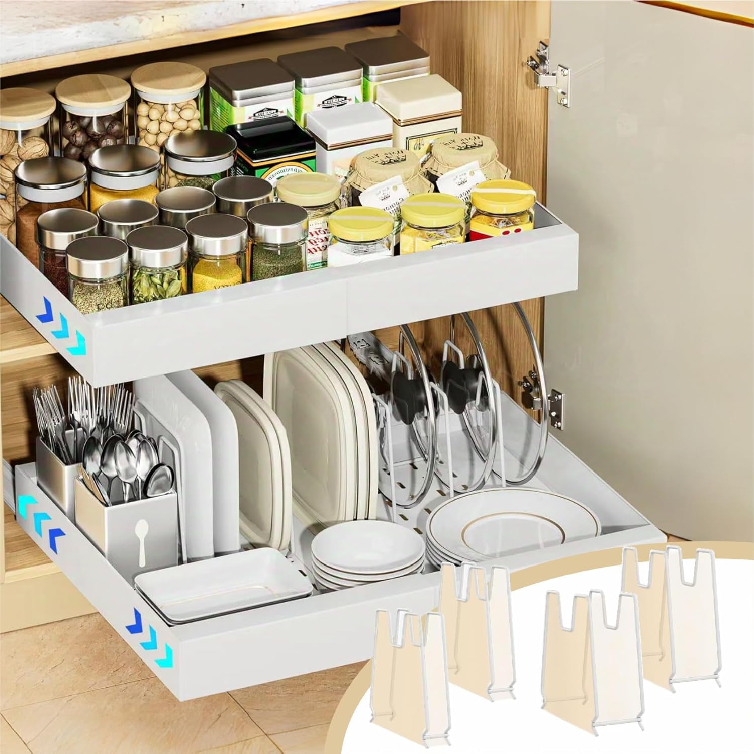Expandable Pull Out Cabinet Organizer - Adjustable 12.6-20.5" Width, No ...