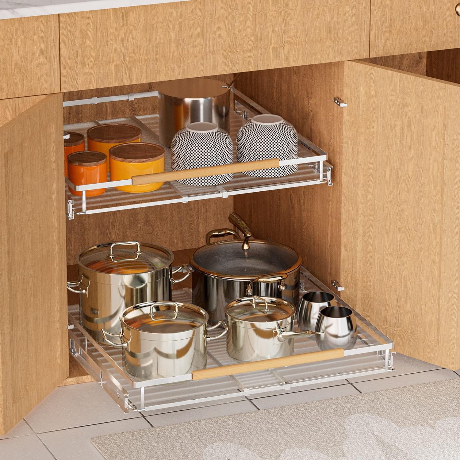 Expandable Pull Out Cabinet Organizer Kitchen Sliding Shelf Under Sink ...