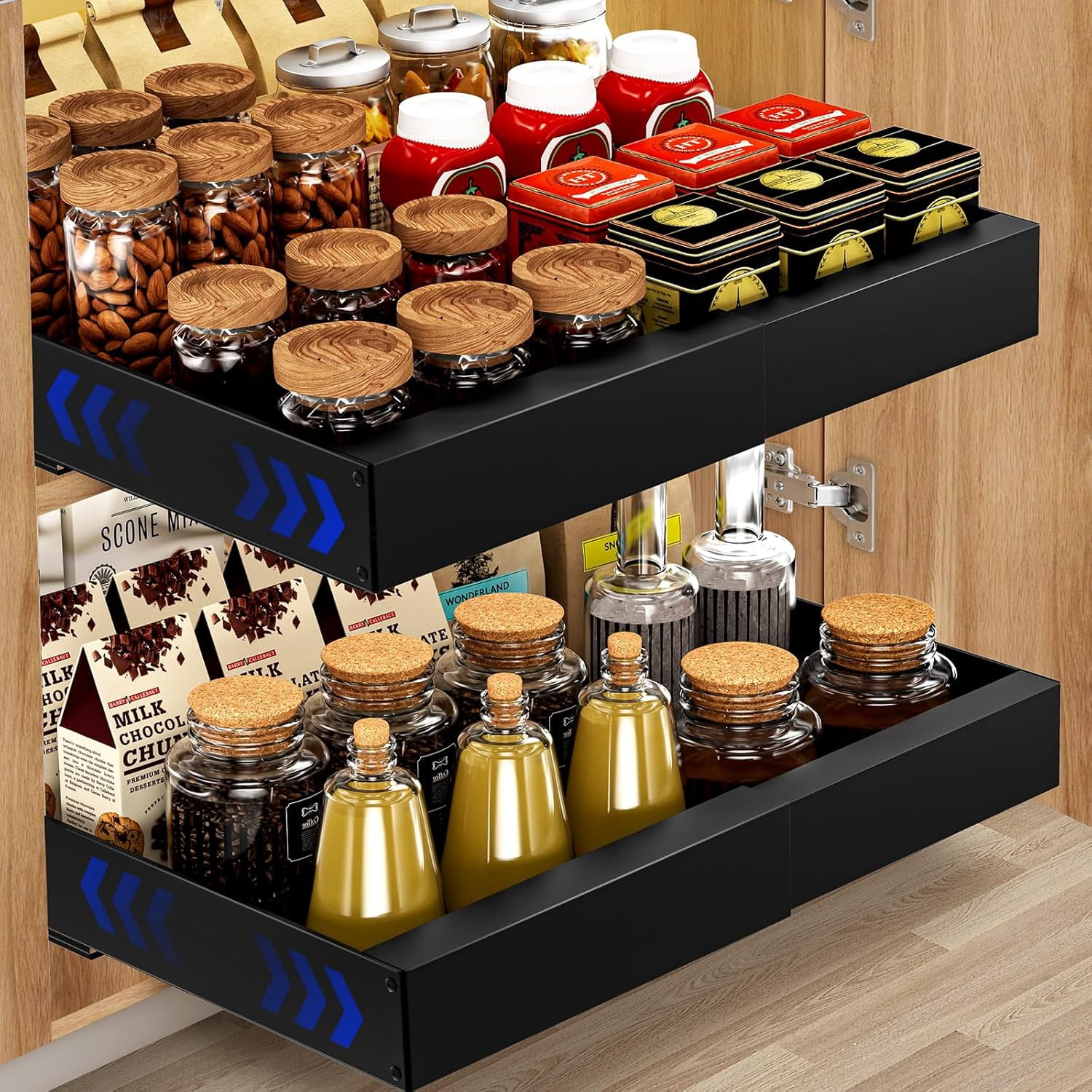 Expandable Pull Out Drawer Organizer, 2-Pack Adhesive Slide Out Drawers ...