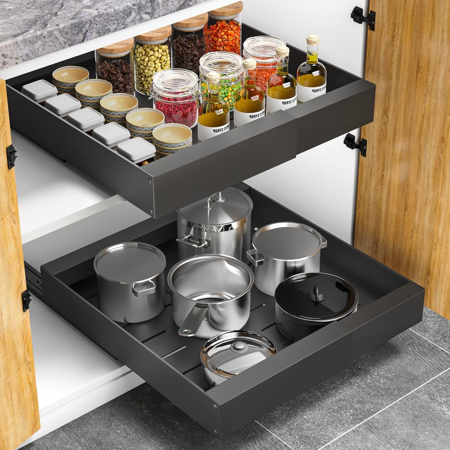 Expandable Pull Out Cabinet Drawers Organizer, Slide Out Cabinet ...