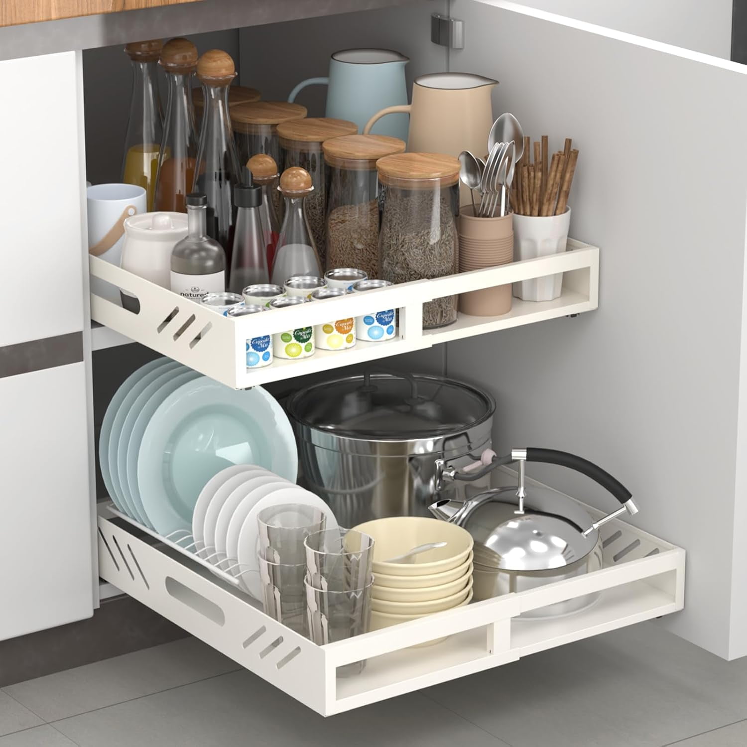 Expandable Pull Out Cabinet Organizer, (11.8"-18.9") Adjustable Slide ...