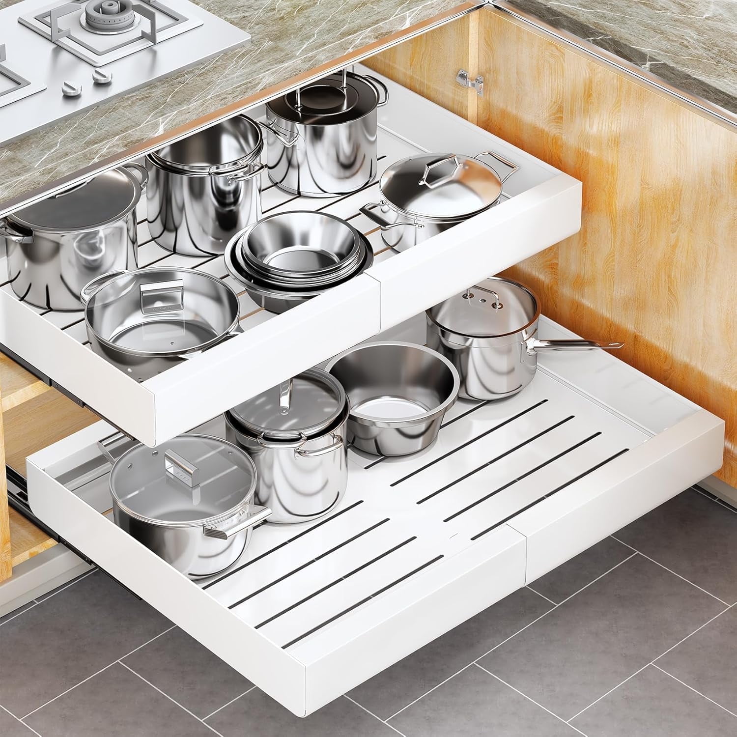 Expandable Pull-Out Cabinet Organizer (14"-24") – Heavy-Duty Slide-Out ...