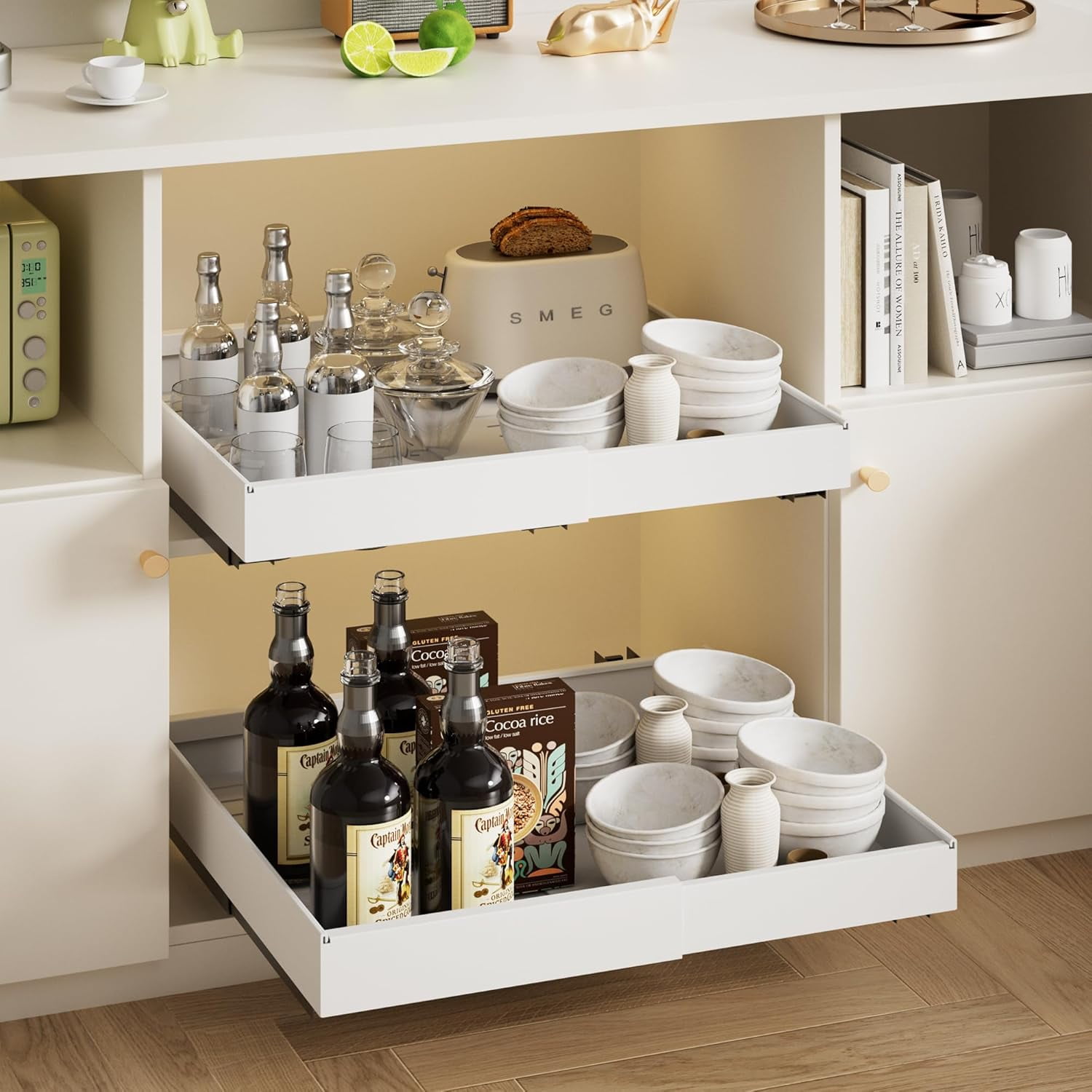 Expandable Pull Out Cabinet Organizer 21" Deep (2 Pack), Slide Out ...