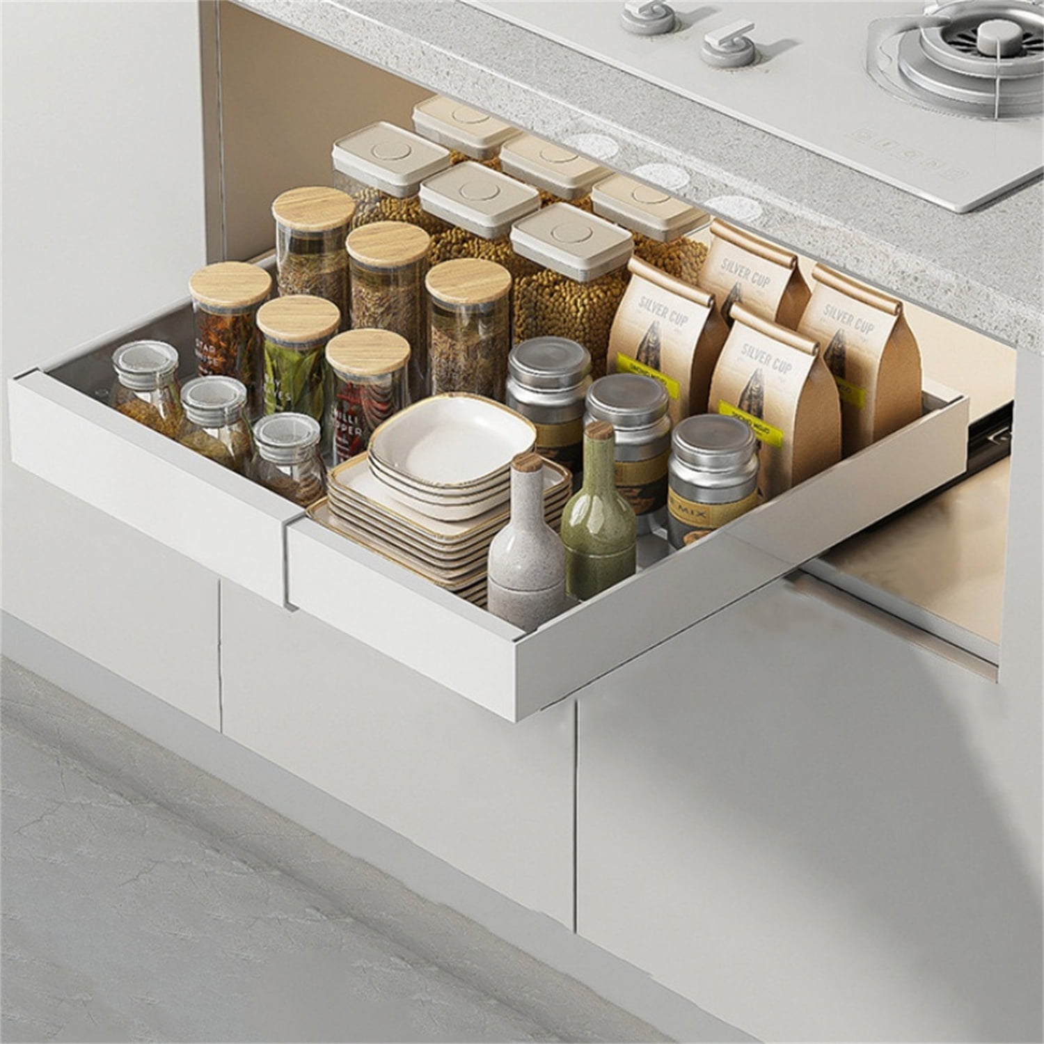 Expandable Pull Out Cabinet Organizer, Dingrich Carbon Steel Kitchen ...