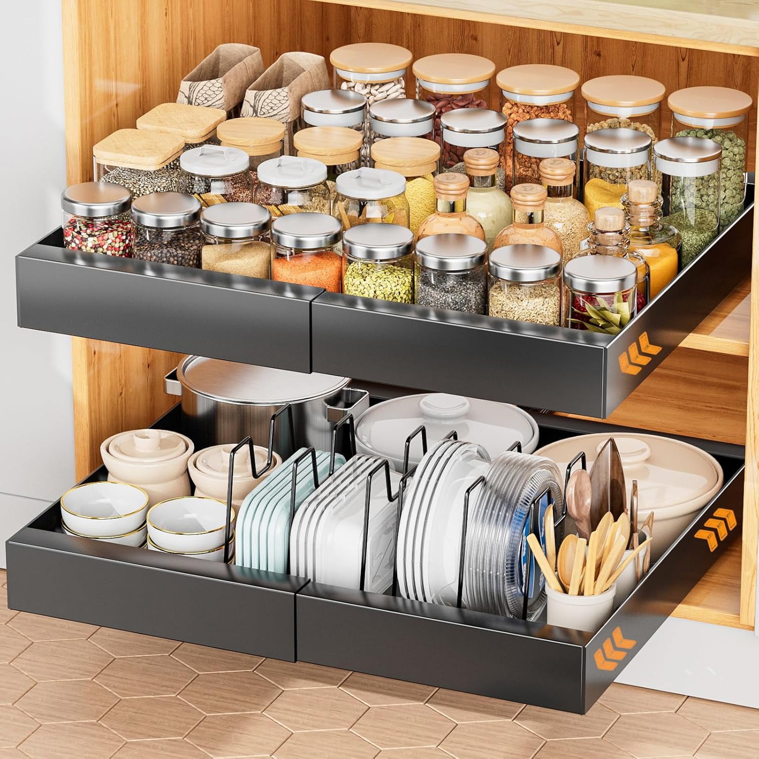 Expandable Pull Out Cabinet Organizer - Slide Out Cabinet Drawer ...