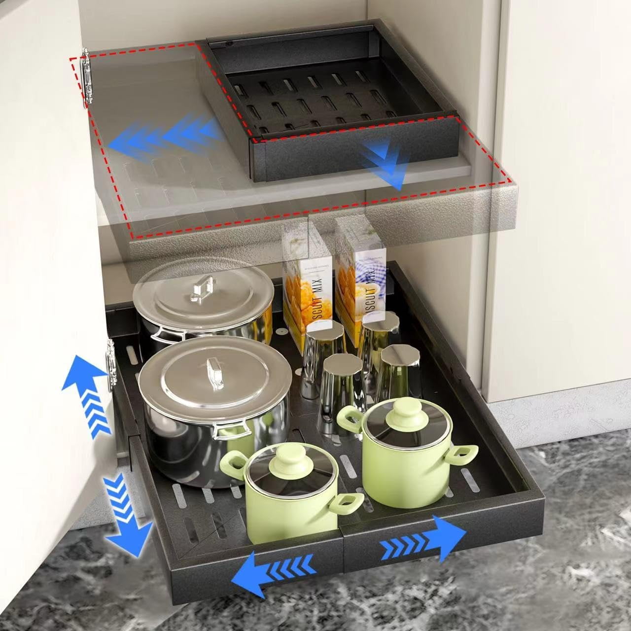 Expandable Pull Out Cabinet Organizer (Width 12"-18" and Depth 13.3-24 ...