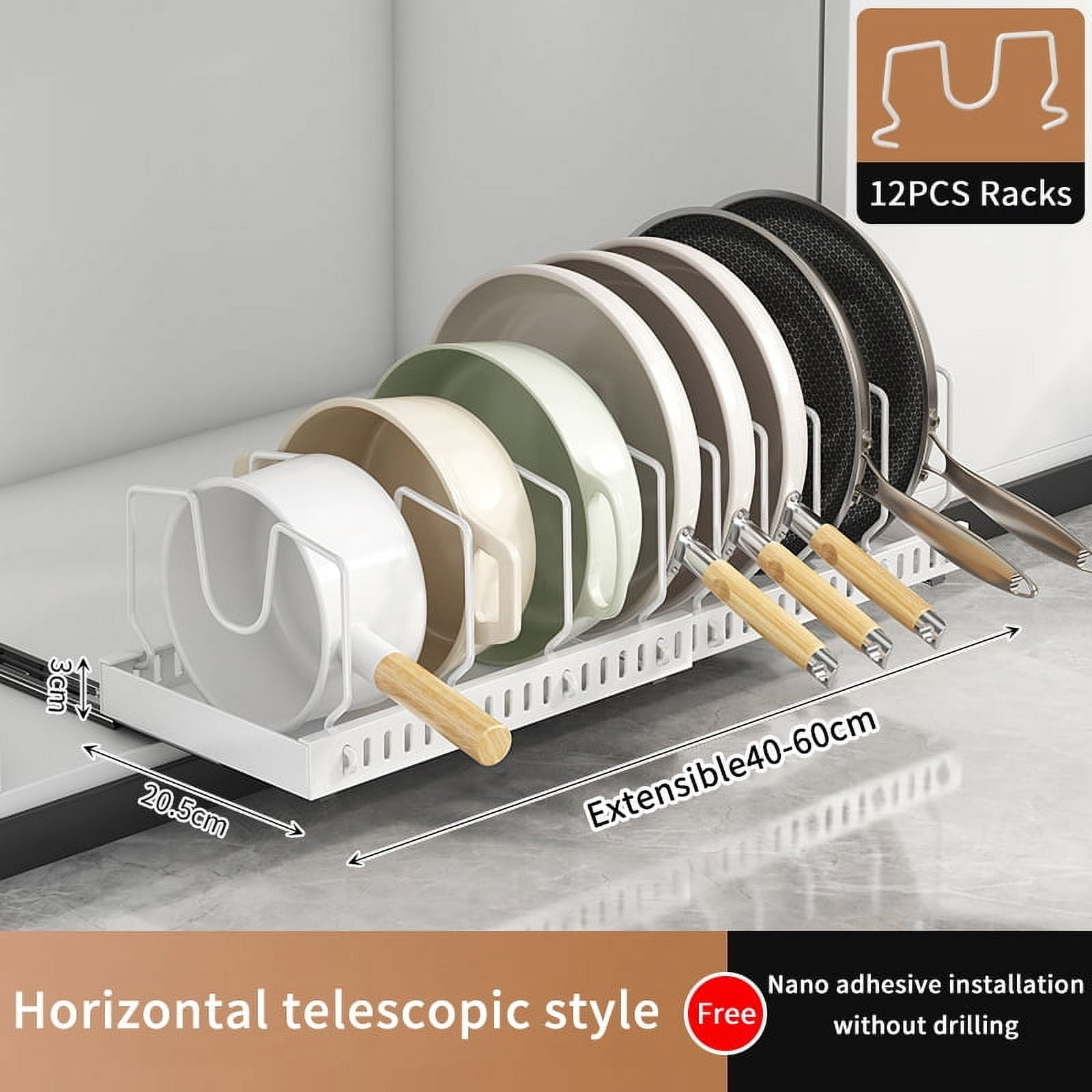Expandable Pull-Out Pot And Pan Organizer For Cabinet Pot Lid Holder ...