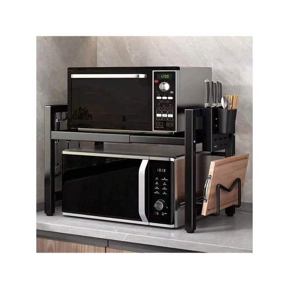 Expandable and Retractable Microwave Shelf with Storage Rack, 6 Hooks ...