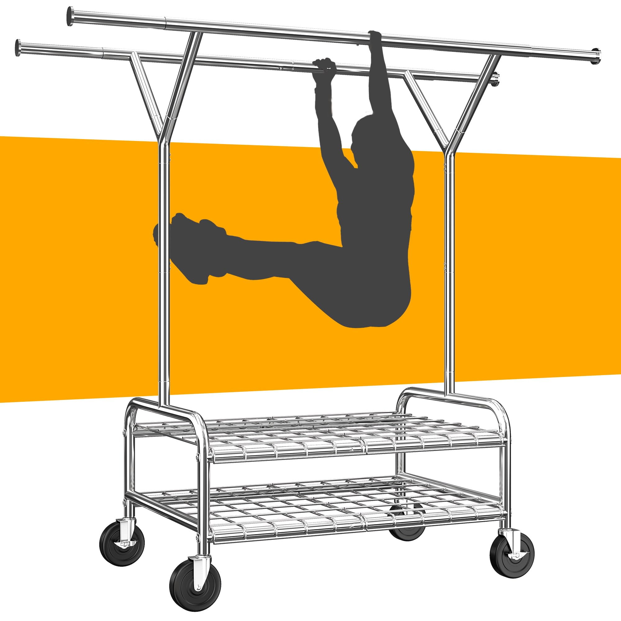 Expandable Rolling Garment Rack, Heavy Duty Steel Clothes Hanger with ...
