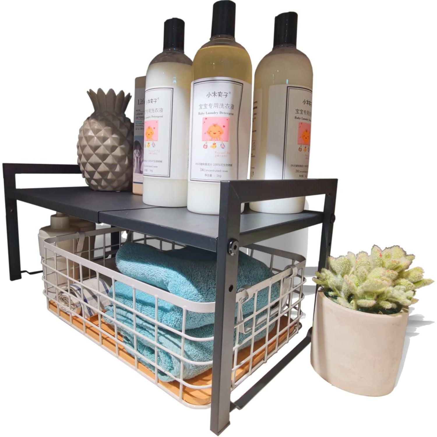 Expandable Shelf 16~26" Kitchen Counter Shelf Organizer 10.6" Deep ...