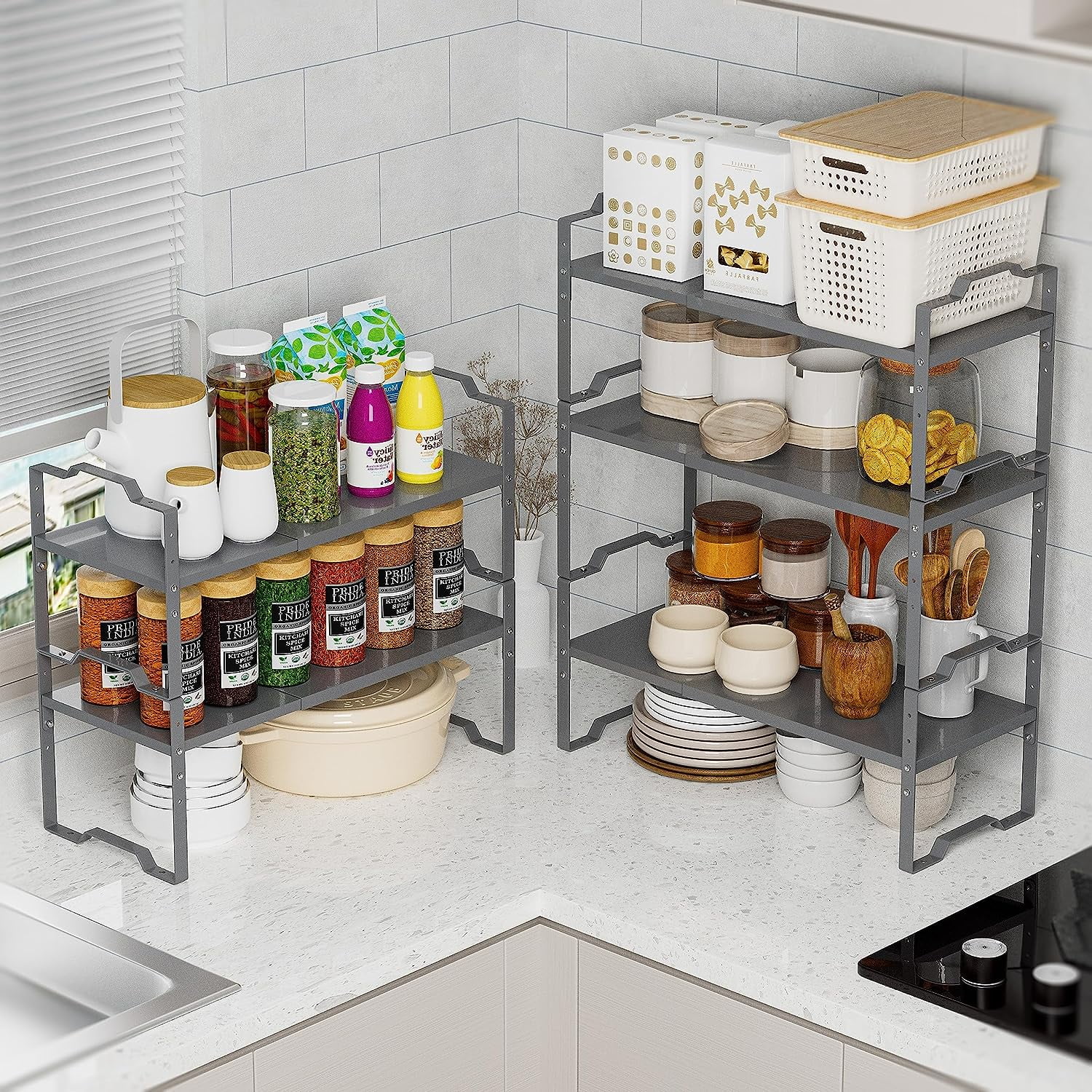 Expandable Shelf For Cabinet Organizer Stackable Spice Rack At Kitchen ...