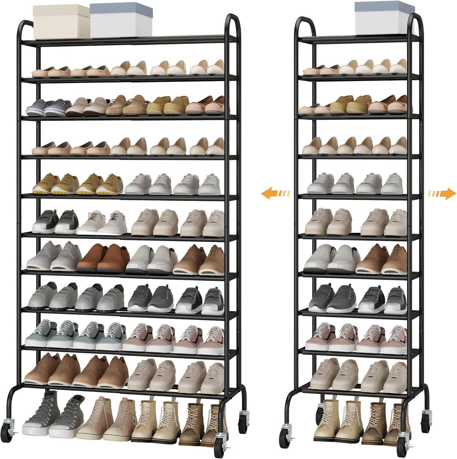 Expandable Shoe Rack, 10-Tier Metal Tall Shoe Rack for Garage, Up to 44 ...