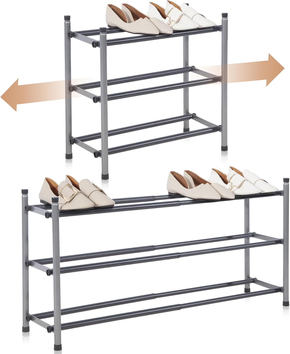 Expandable Shoe Rack, 12 Pairs Stackable Small Shoe Rack, Metal ...
