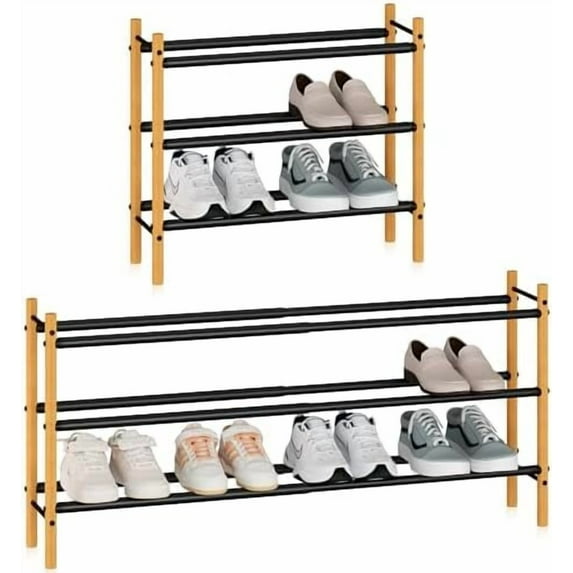 Expandable Shoe Rack, 16 Pairs Stackable Small Shoe Rack, Metal ...
