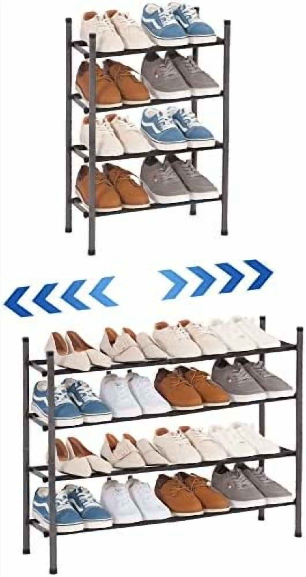 Expandable Shoe Rack, 16 Pairs Stackable Small Shoe Rack, Metal ...