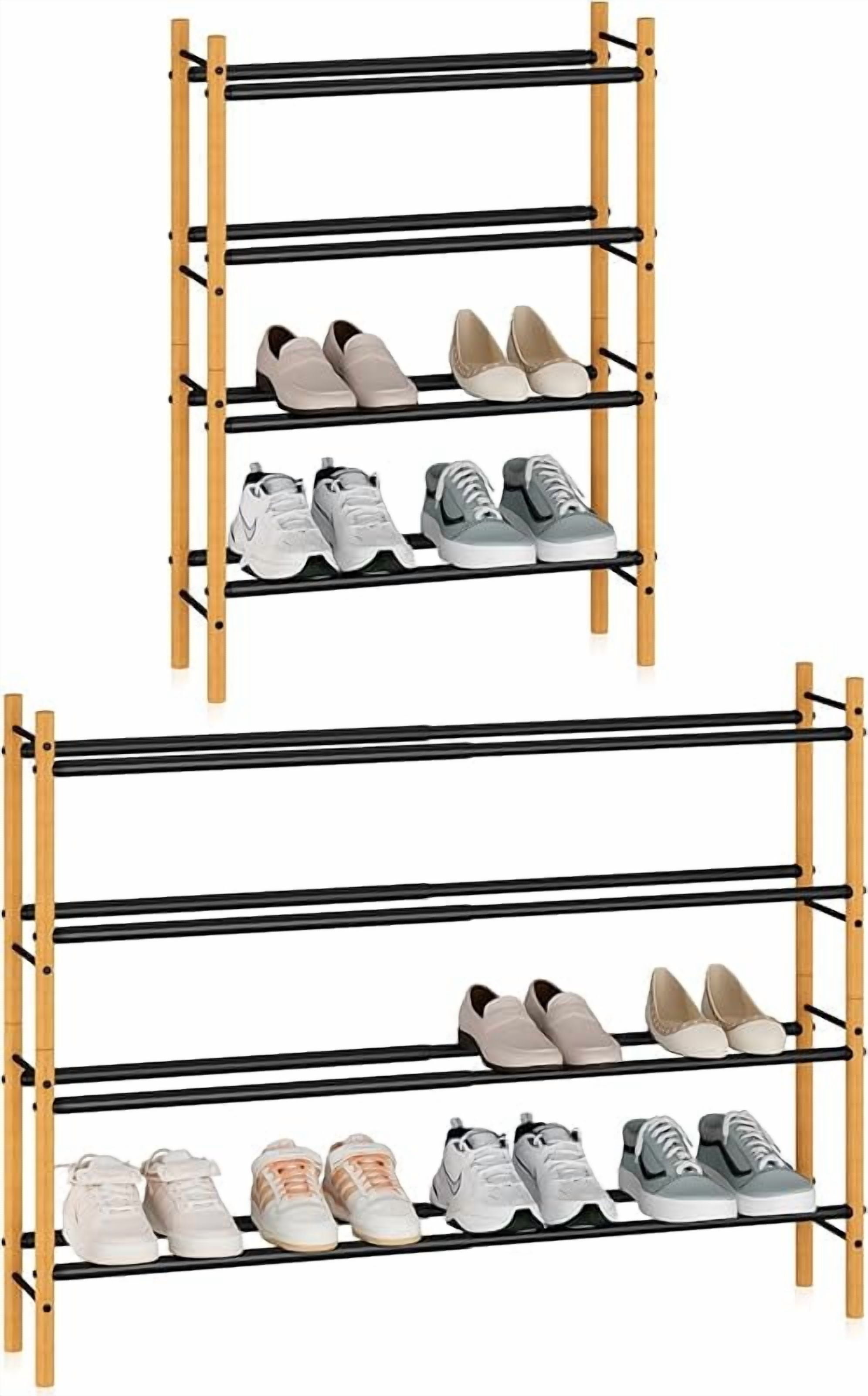 Expandable Shoe Rack, 16 Pairs Stackable Small Shoe Rack, Metal ...