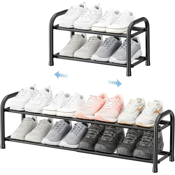 Expandable Shoe Rack, 2 Tier Adjustable Shoe Organizer Shelf for Closet ...