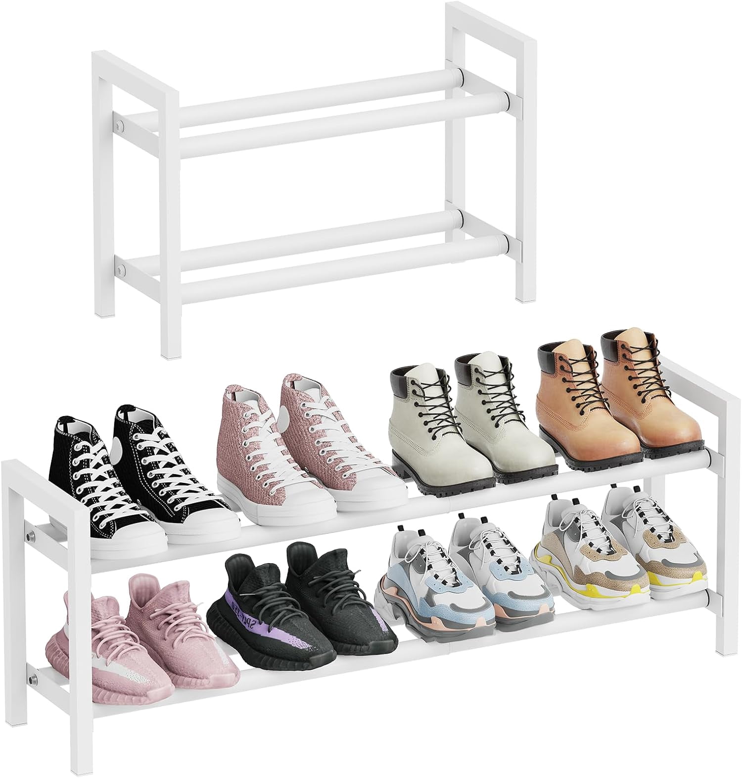 Expandable Shoe Rack, 2-Tier Adjustable Shoe Organizer, Shoe Shelf for ...