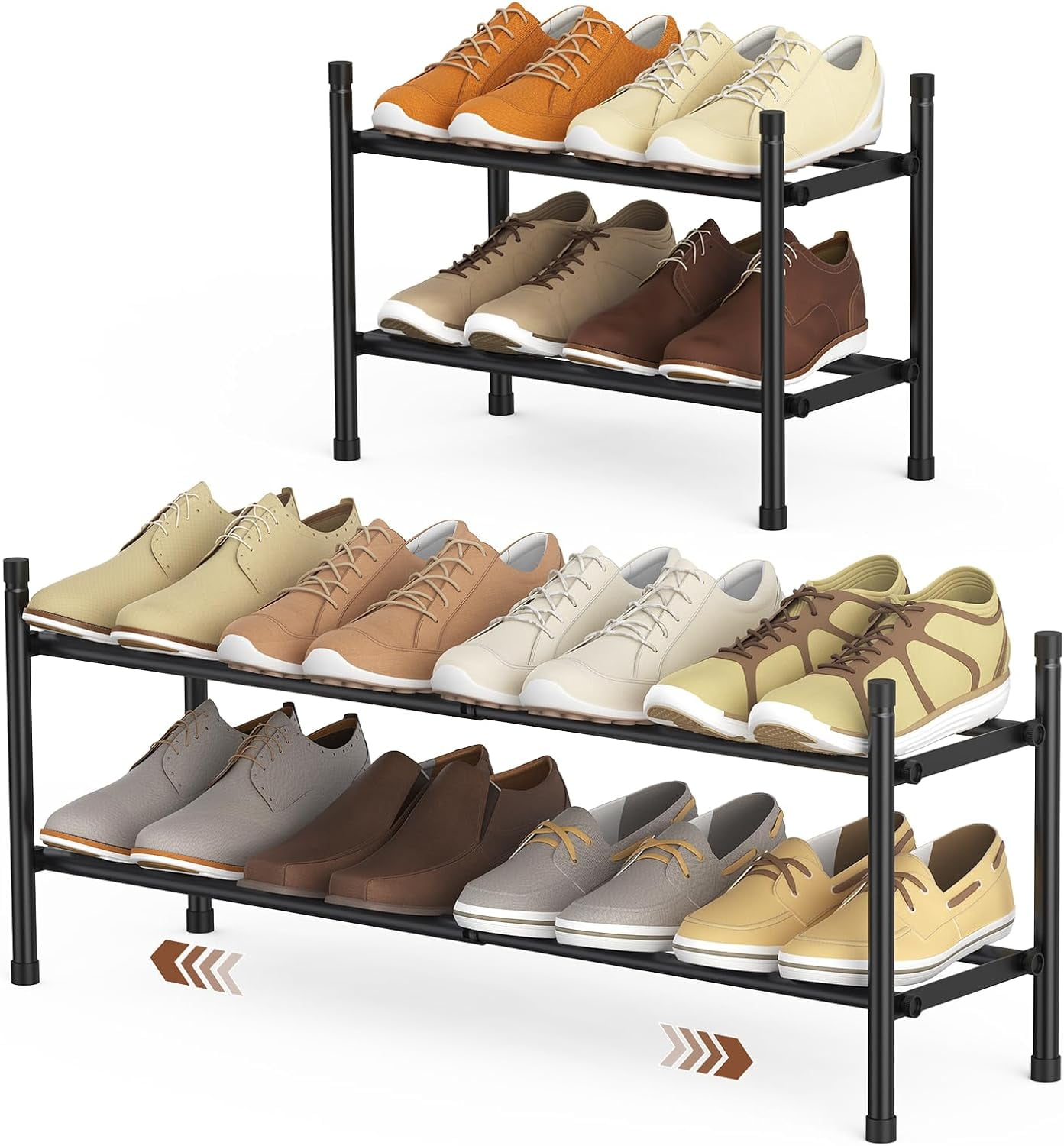 Expandable Shoe Rack, 2 Tier Shoe Rack for Closet, Stackable Adjustable ...