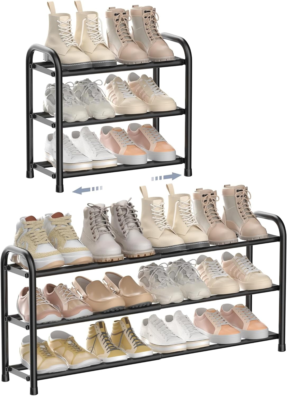 Expandable Shoe Rack, 3 Tier Adjustable Shoe Organizer Shelf for Closet ...