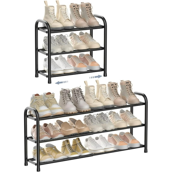 Expandable Shoe Rack, 3 Tier Adjustable Shoe Organizer Shelf for Closet ...