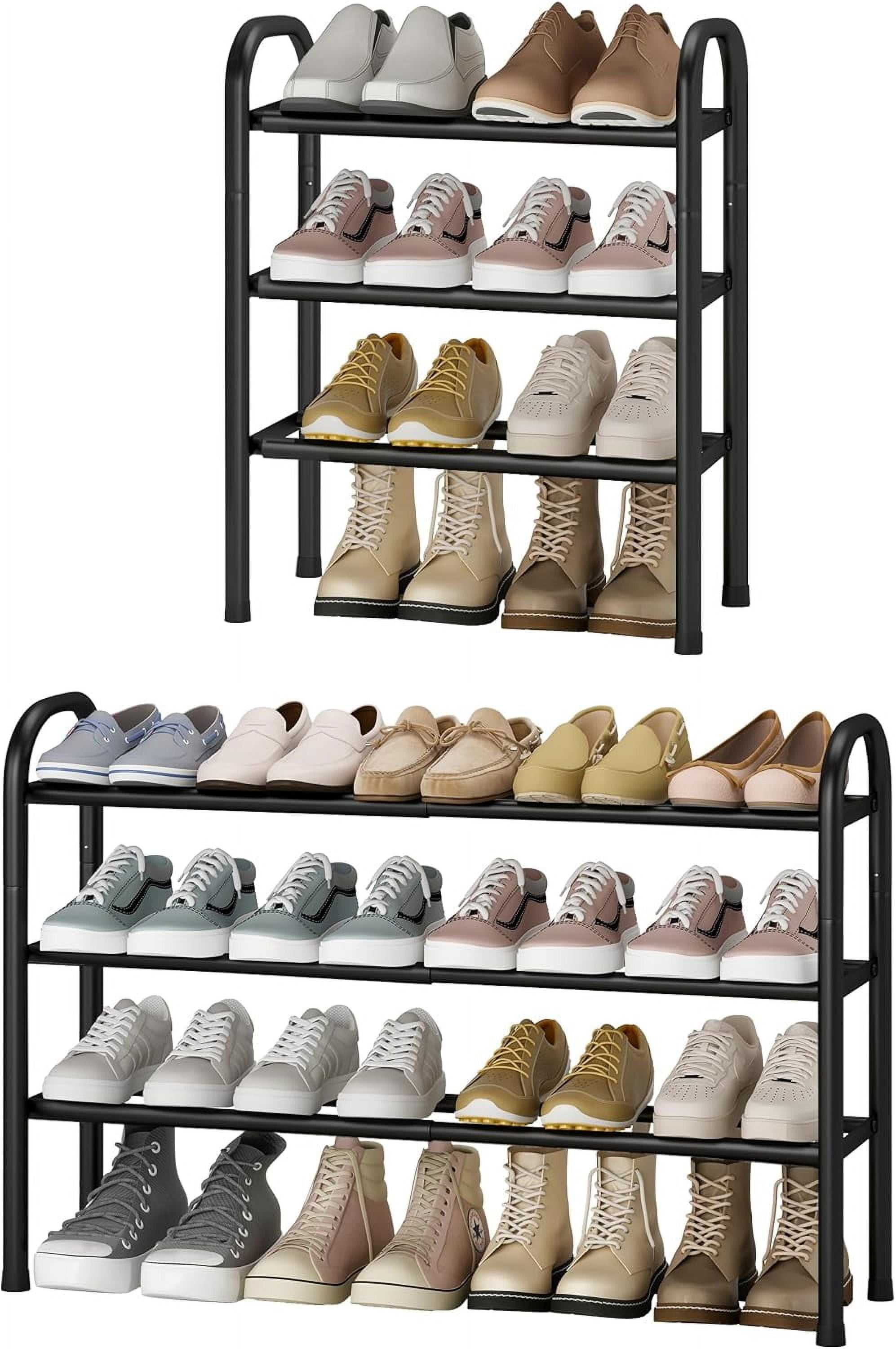 Expandable Shoe Rack, 3-Tier Metal Small Shoe Rack for Closet, Up to 16 ...