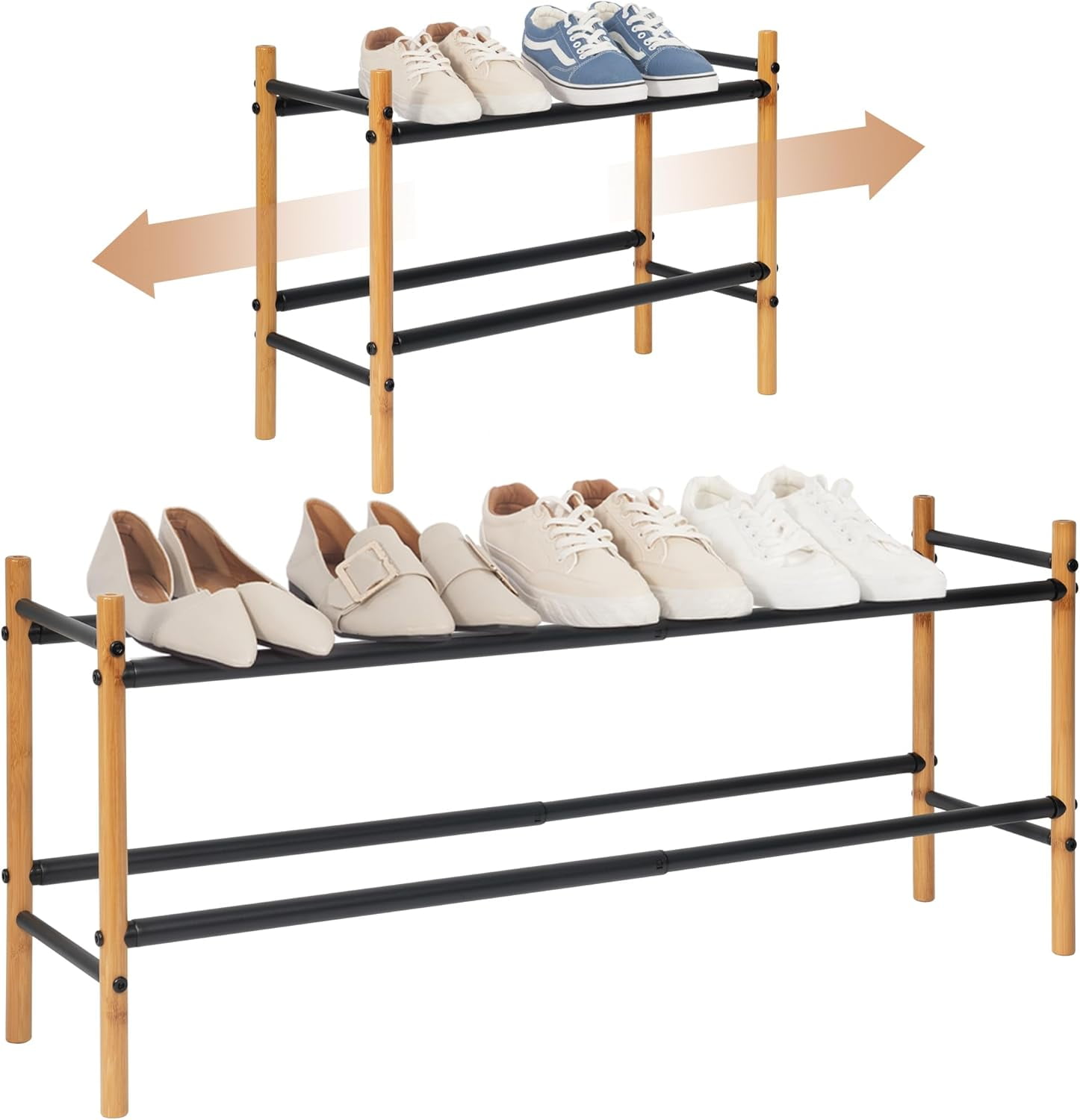 Expandable Shoe Rack, 8 Pairs Stackable Small Shoe Rack, Metal ...