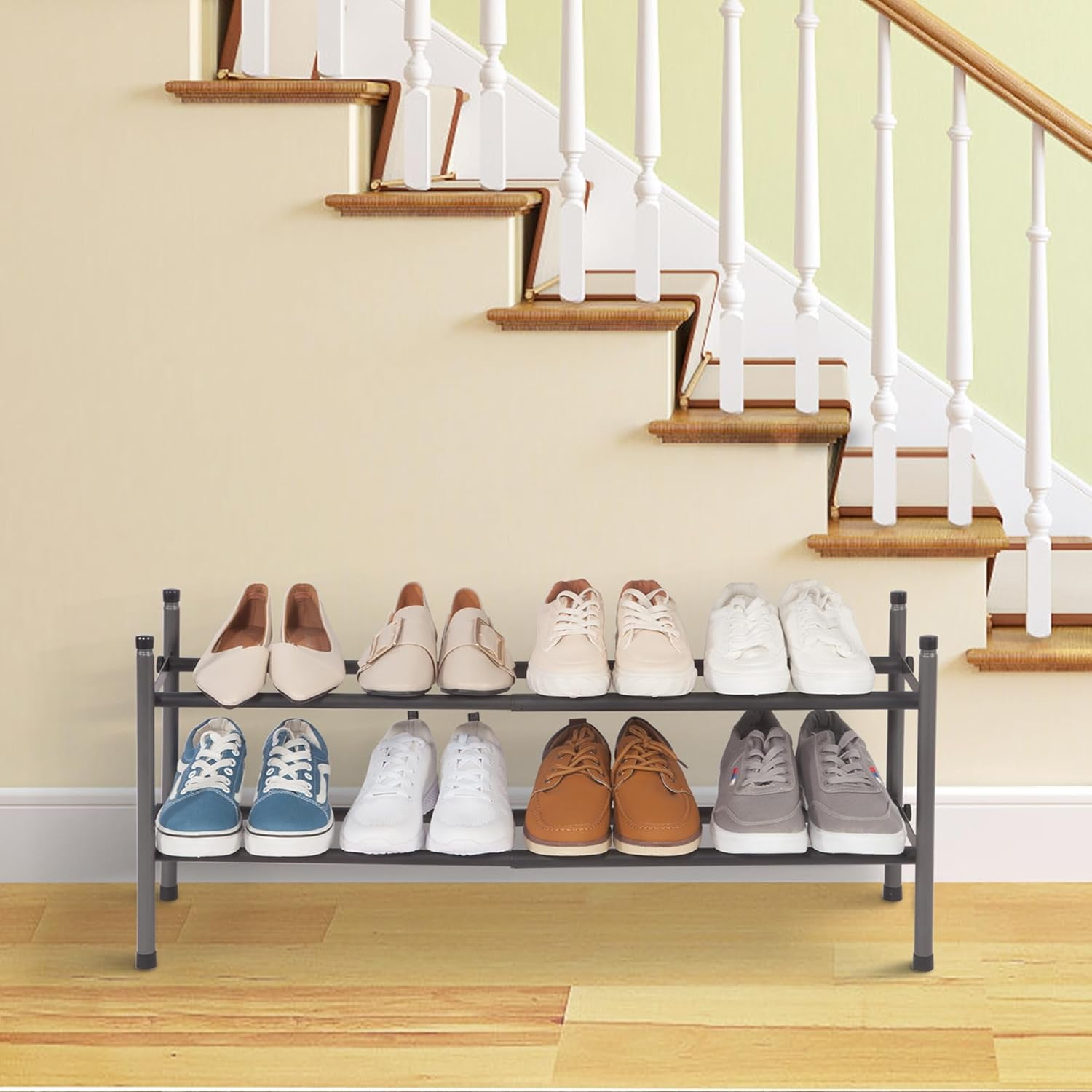 Expandable Shoe Rack, 8 Pairs Stackable Small Shoe Rack, Metal ...