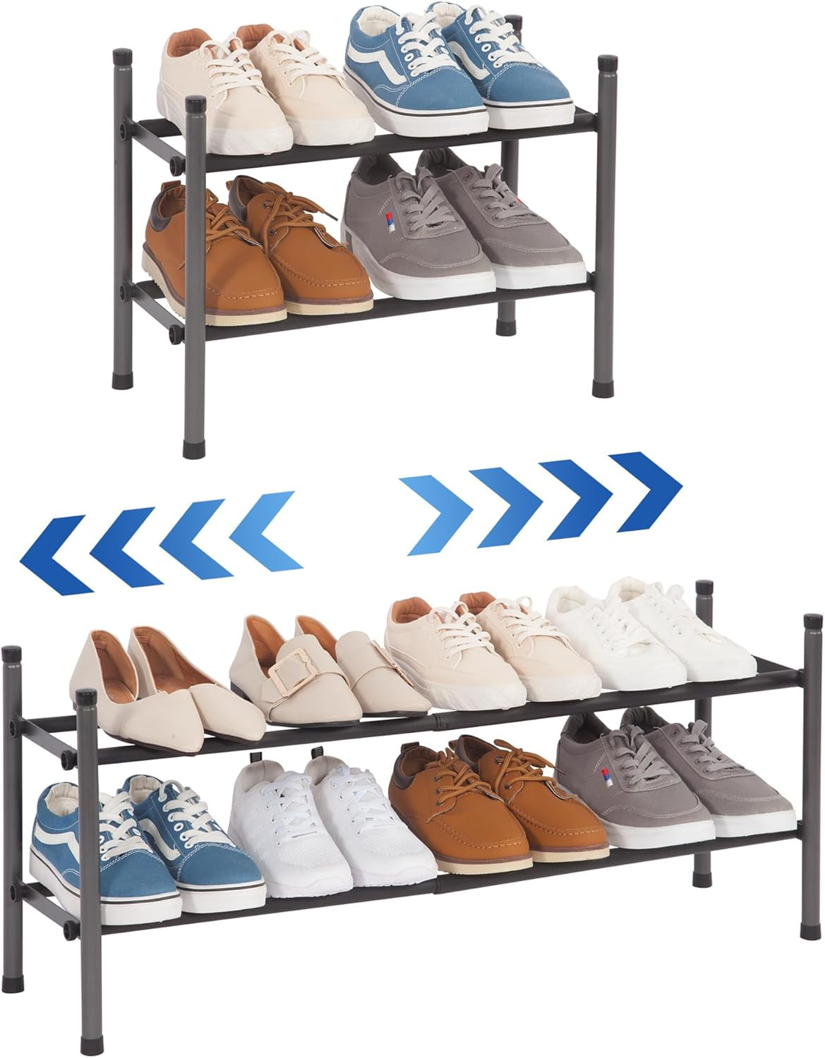 Expandable Shoe Rack, 8 Pairs Stackable Small Shoe Rack, Metal ...