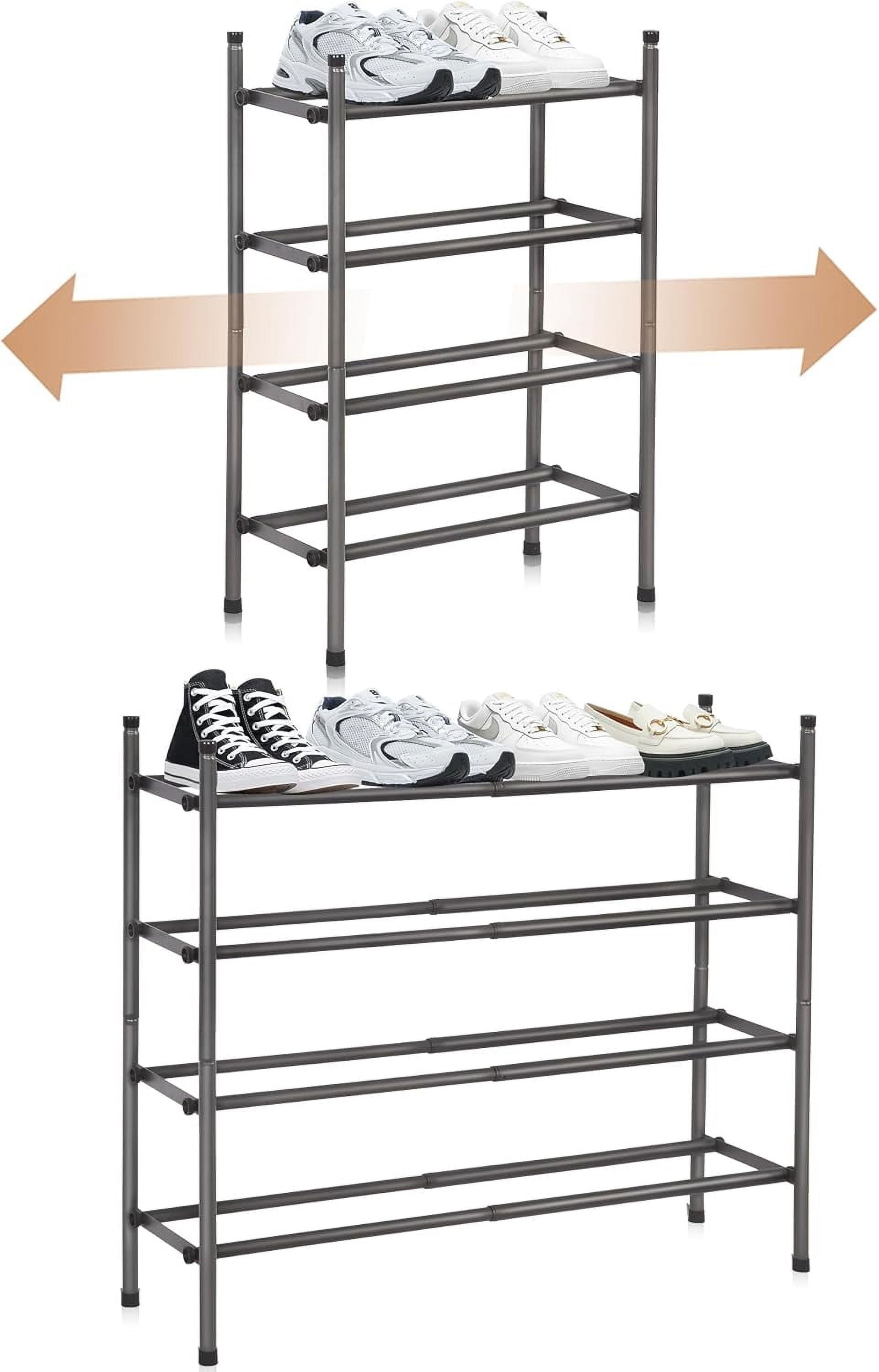 Expandable Shoe Rack, 8 Pairs Stackable Small Shoe Rack, Metal ...