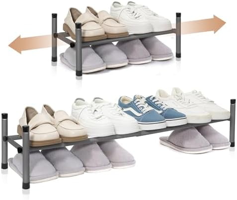 Expandable Shoe Rack, 8 Pairs Stackable Small Shoe Rack, Metal ...