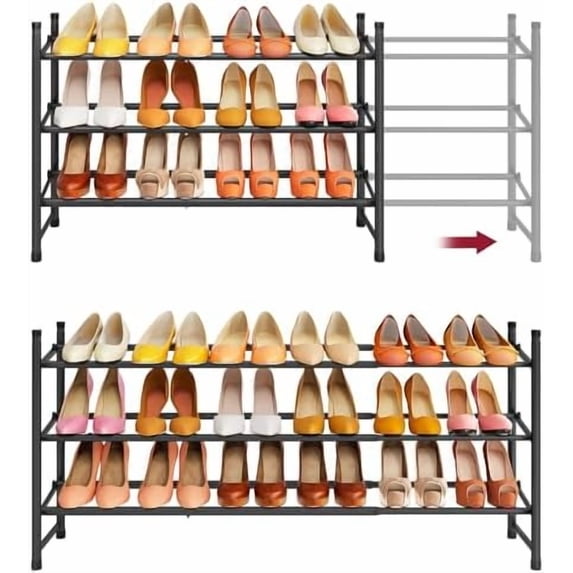 Expandable Shoe Rack for Closet 3 Tier, 28“-41“Adjustable & Stackable ...