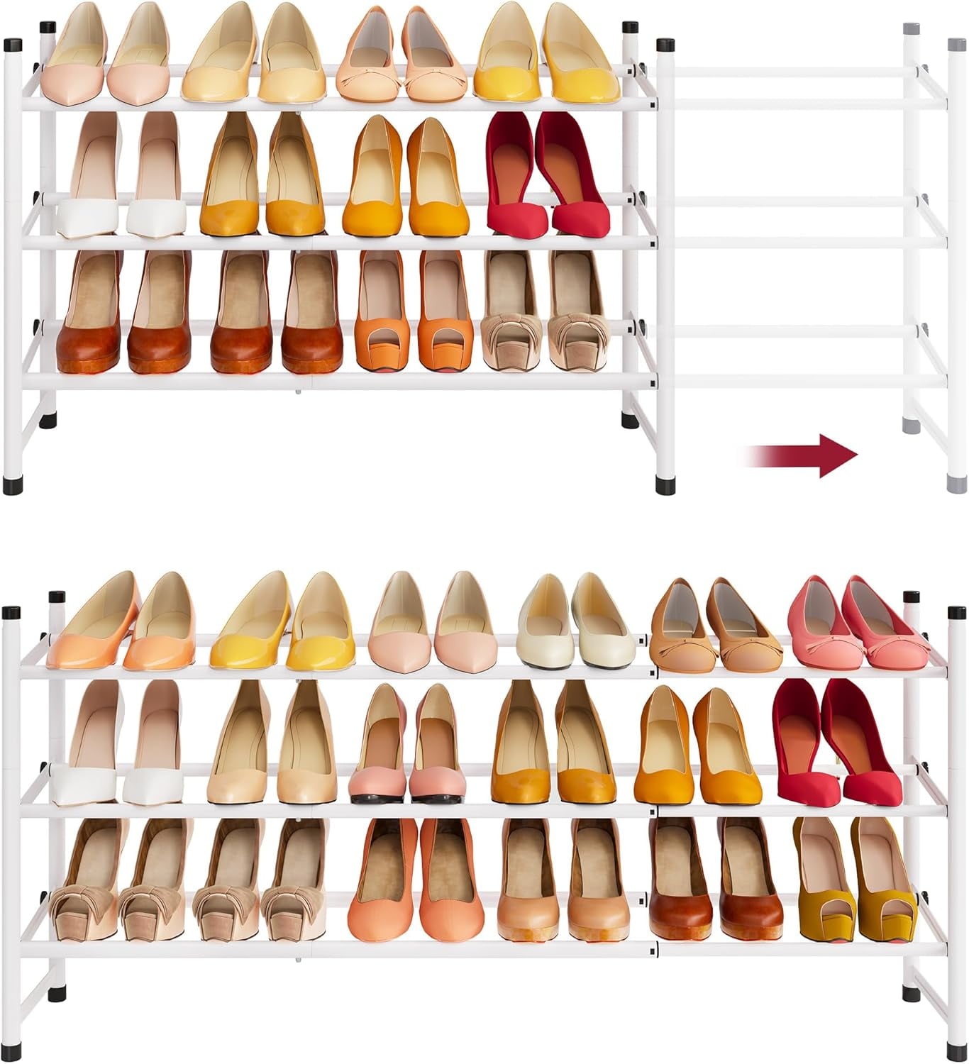 Expandable Shoe Rack for Closet 3 Tier, 28“-41“Adjustable & Stackable ...