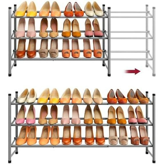 Expandable Shoe Rack for Closet 3 Tier, 28“-41“Adjustable & Stackable ...