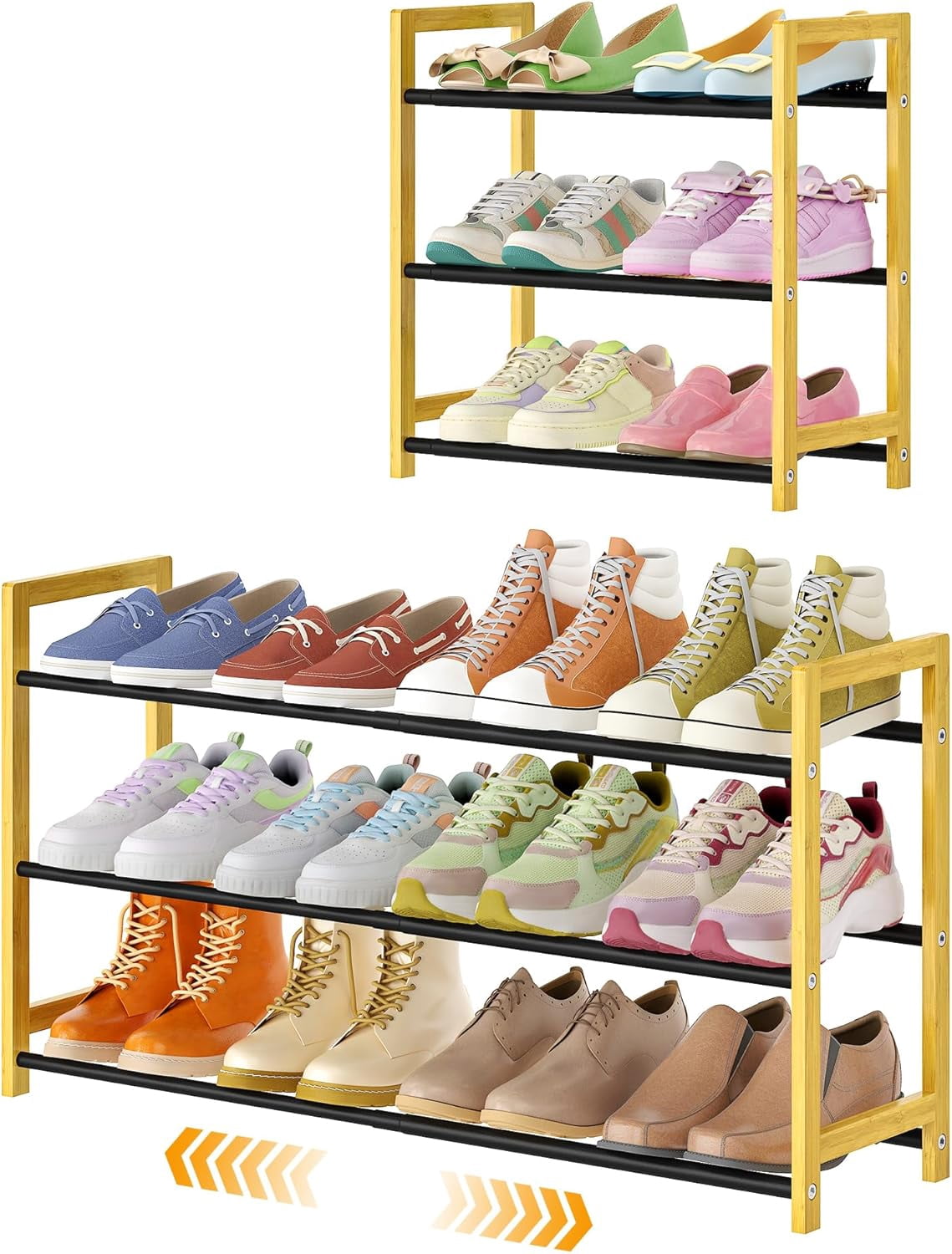 Expandable Shoe Rack for Closet,3 Tier Metal Shoes Shelf Organizer for ...
