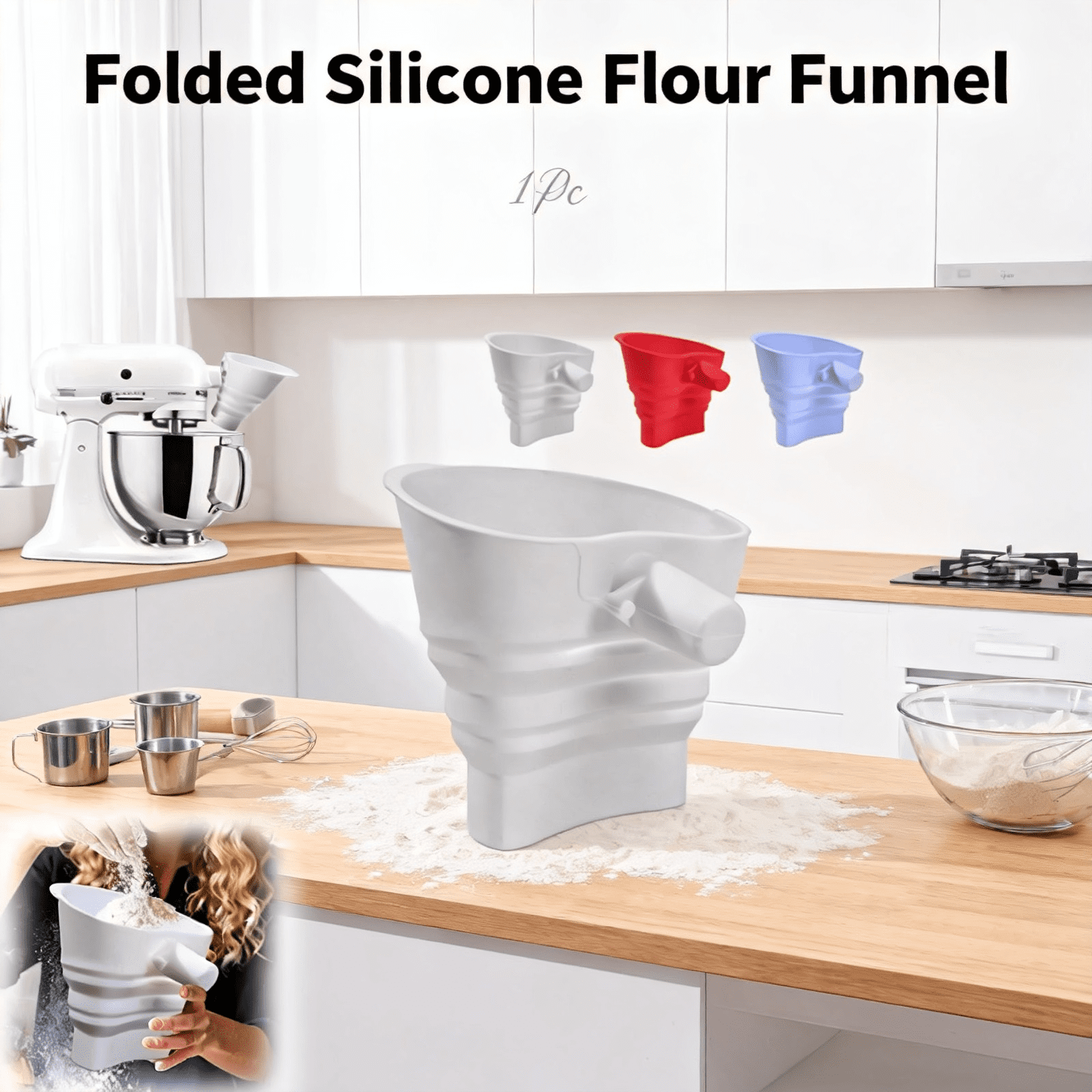 Expandable Silicone Baking Funnel with Flat-Folding Design, Portable ...