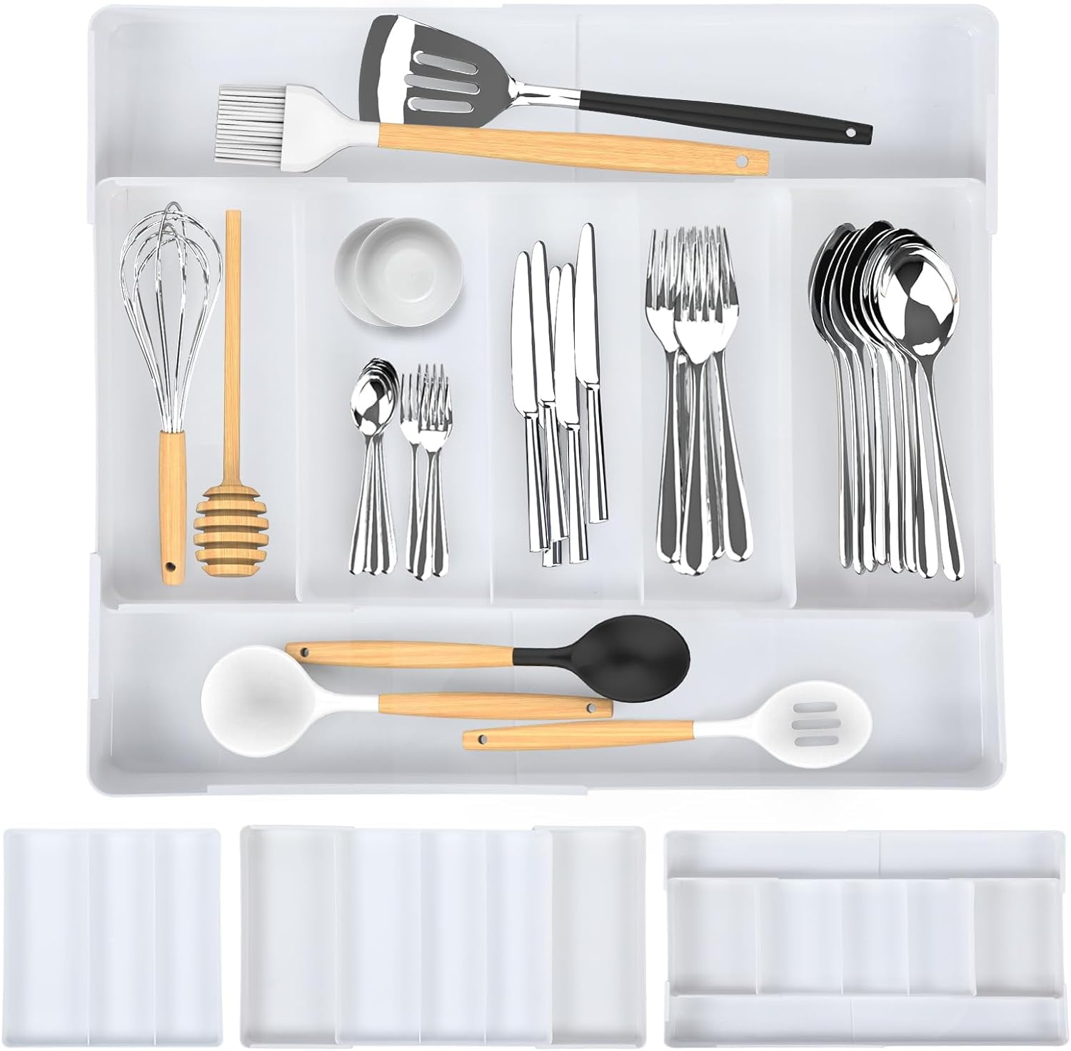 Expandable Silverware Drawer Organizer with 7 Compartments, Kitchen ...