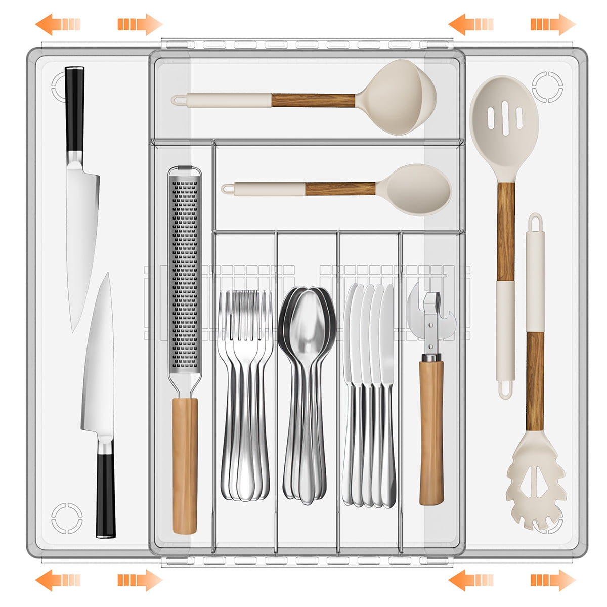 Expandable Silverware Drawer Organizer, Adjustable Acrylic Utensil Tray ...