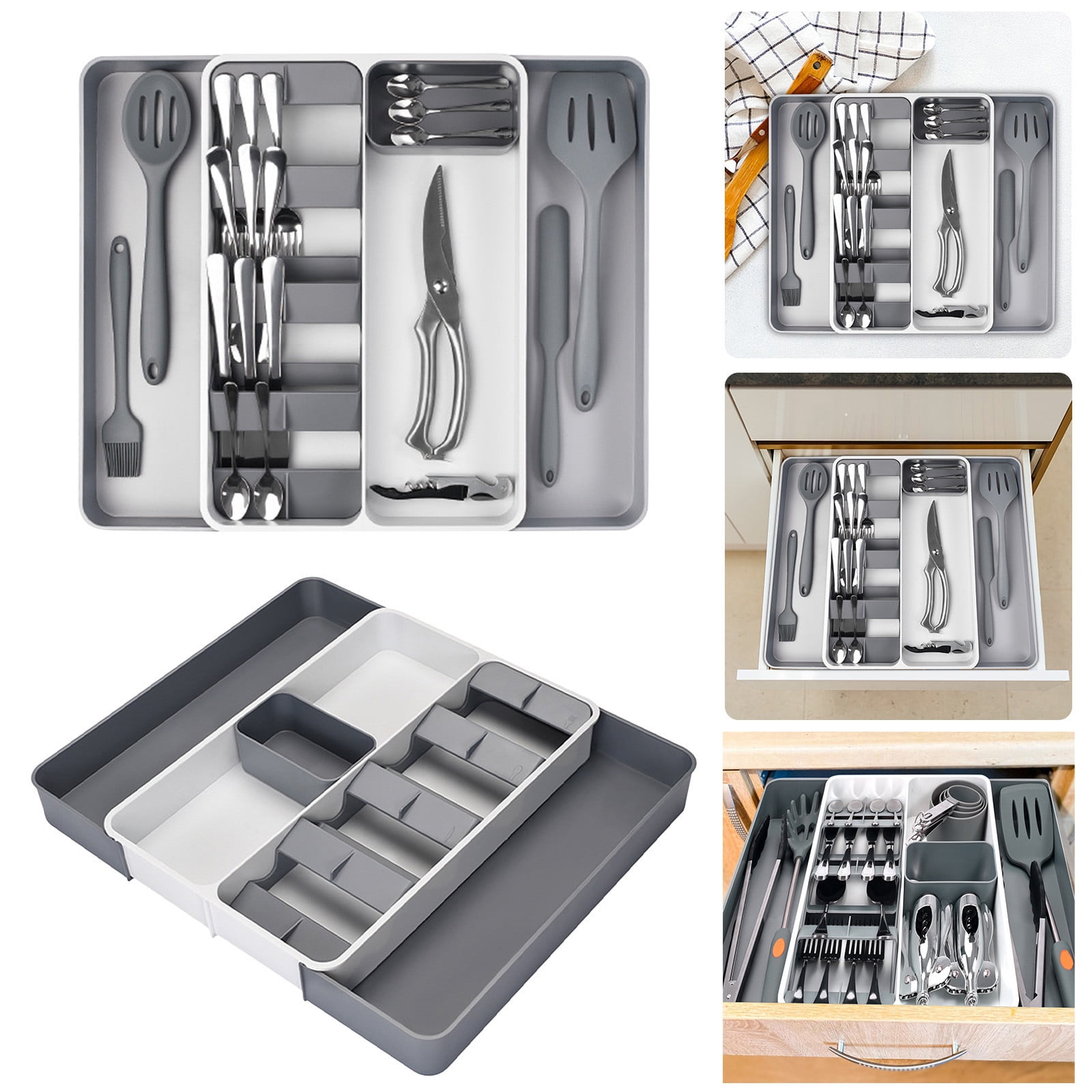 Expandable Silverware Drawer Organizer Adjustable Cutlery Tray with Non ...