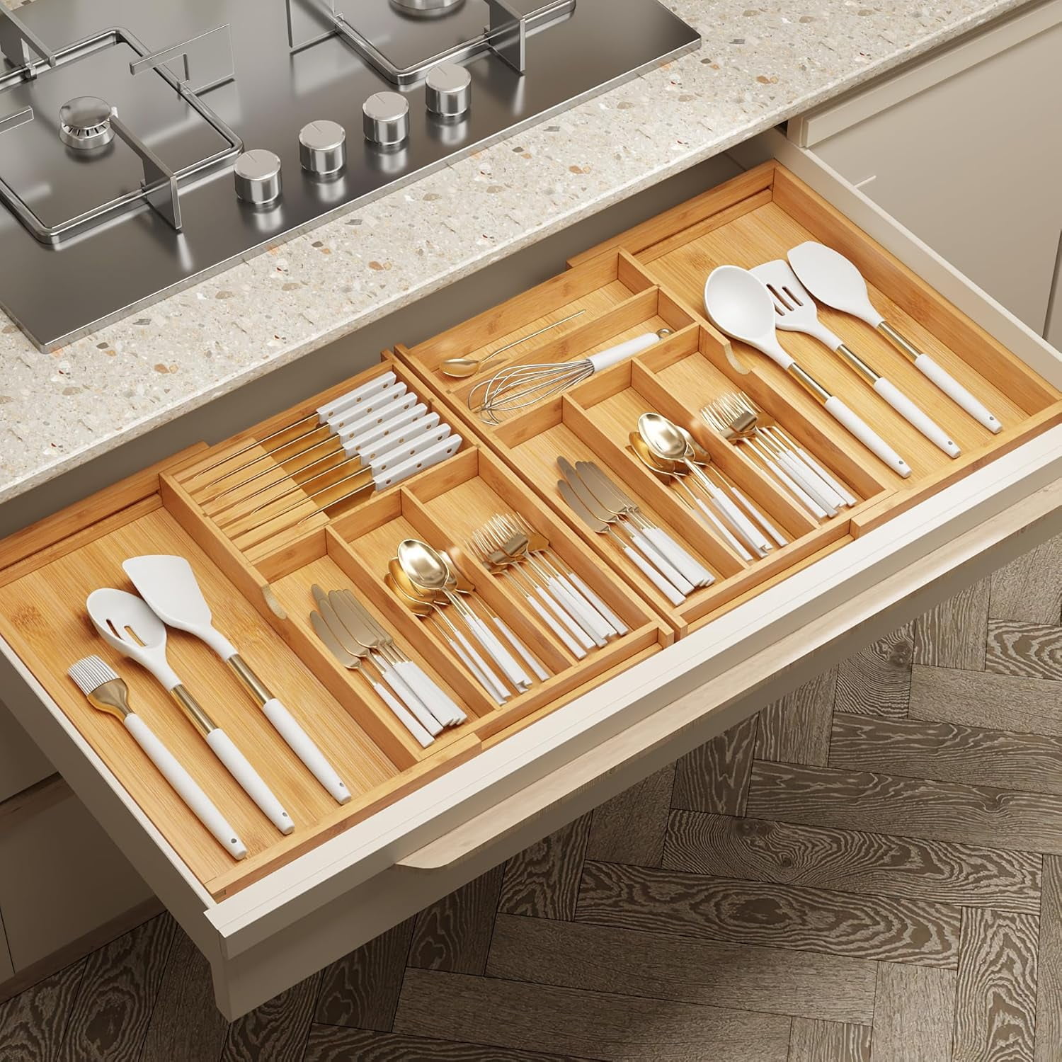 Expandable Silverware Drawer Organizer with Removable Knife Blocks ...