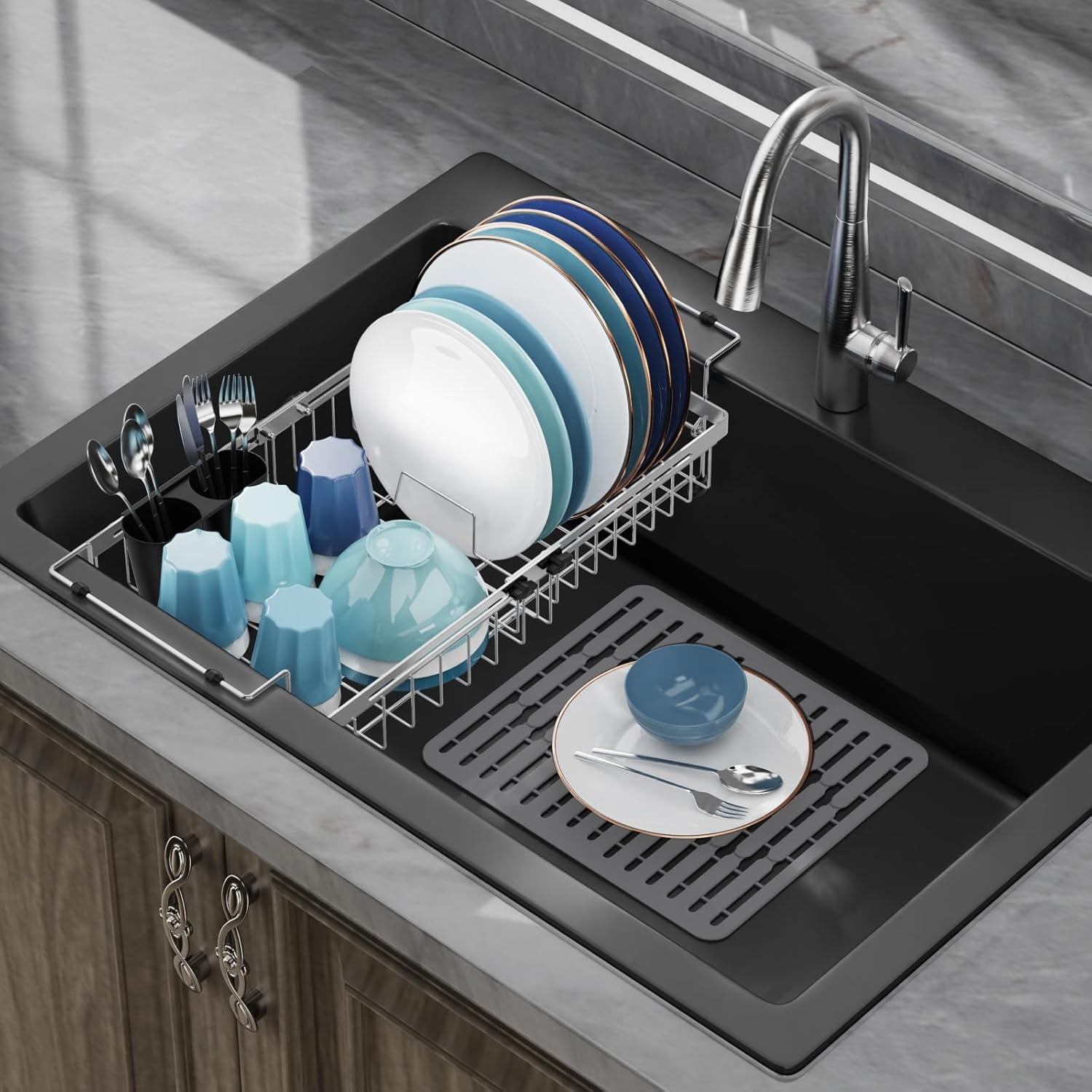 Expandable Sink Dish Drying Rack - Stainless Steel Capacity Adjustable ...