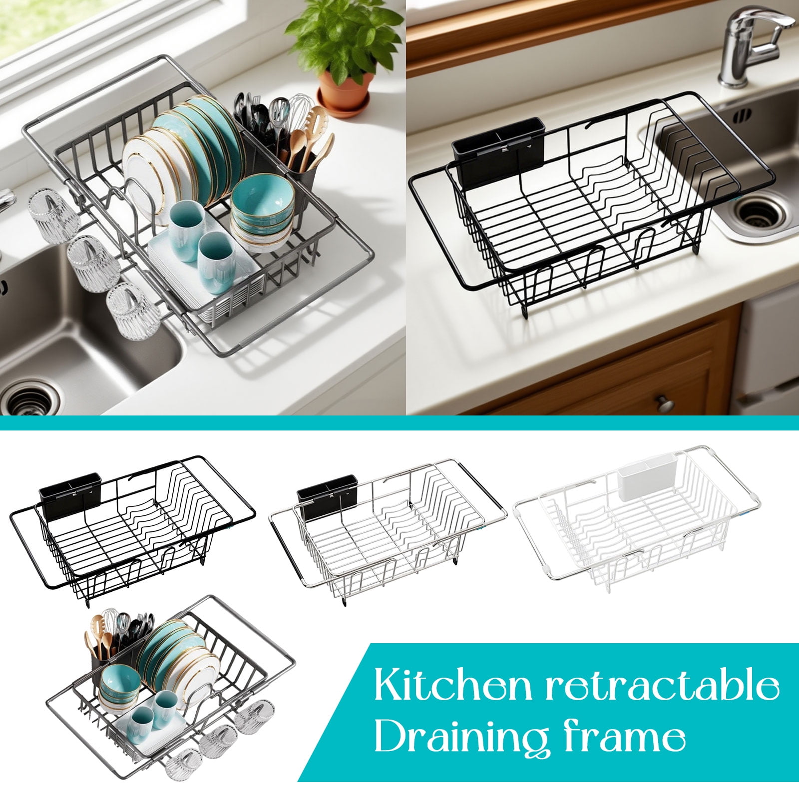 Expandable Over Sink Dish Rack, Adjustable Stainless Steel Kitchen Sink ...