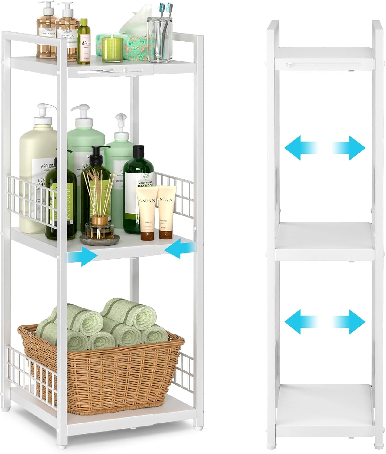 Expandable Slim Storage Shelf, 3 Tier Metal Shelving Unit for Bathroom ...