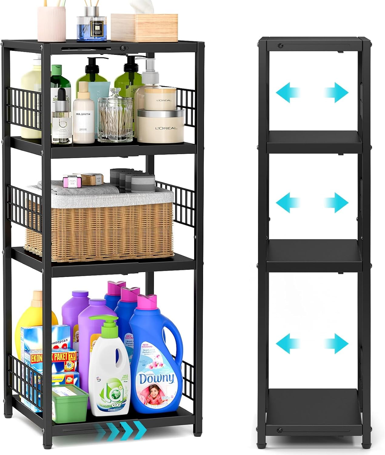 Expandable Slim Storage Shelf, 4 Tier Metal Shelving Unit for Bathroom ...
