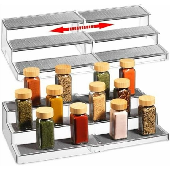 Expandable Spice Organizer Rack (2-PACK) - 3-Tier - Clear Adjustable ...
