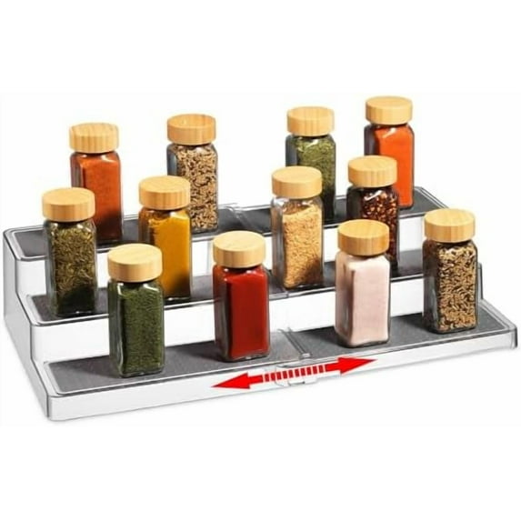 Expandable Spice Organizer Rack - 3-Tier - Clear Adjustable Tiered ...