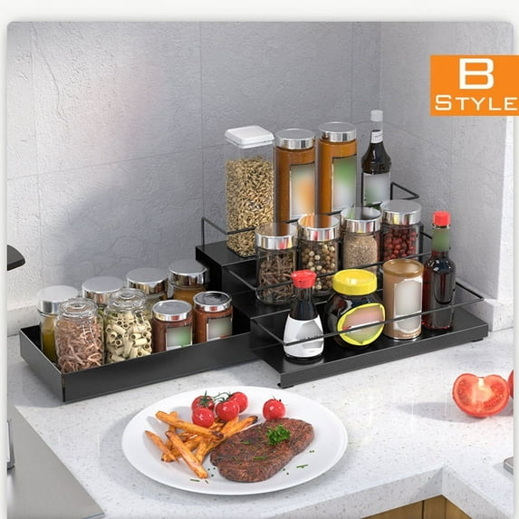 Expandable Spice Rack 3 Tier Drawer Shelf Step Organizer Kitchen Holder ...