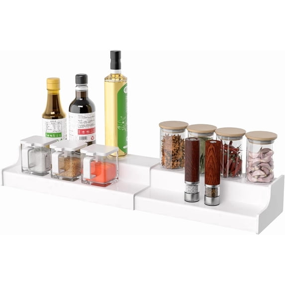 Expandable Spice Rack Cabinet Organizer 2 Tier, White Kitchen Counter ...