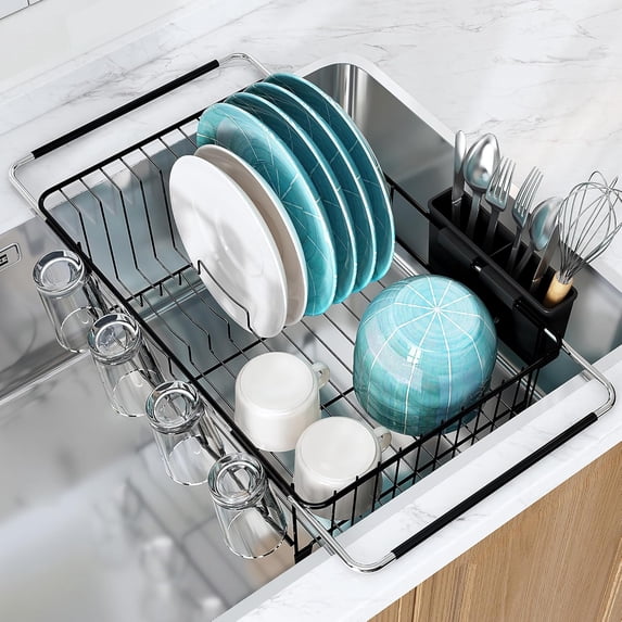 Expandable Stainless Steel Over Sink Dish Drying Rack, Space-Saving ...